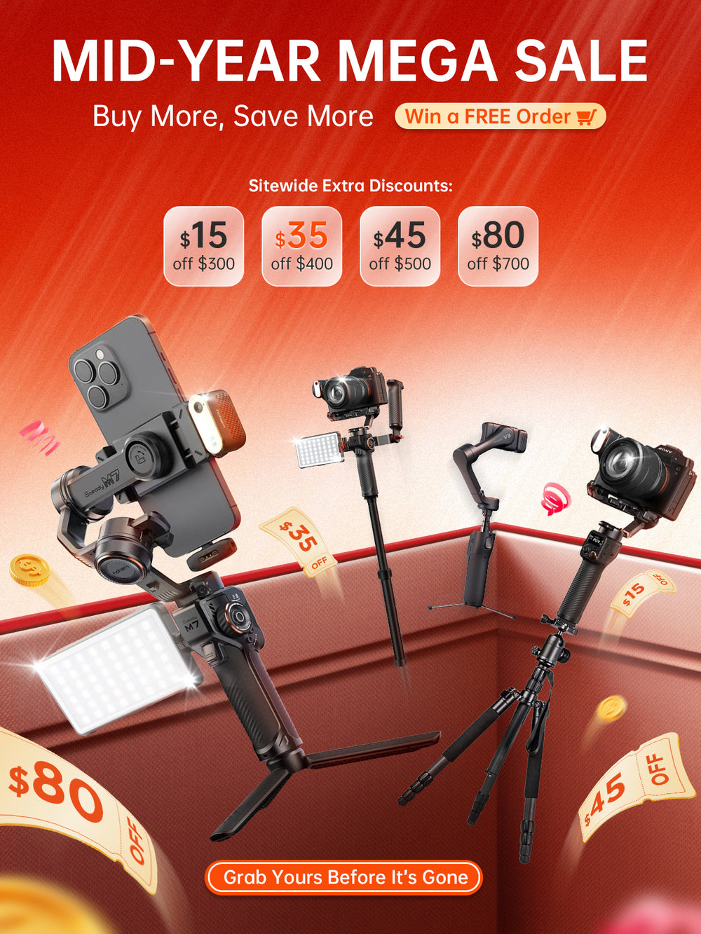 Smartphone & Action Camera Gimbal with AI Stabilization