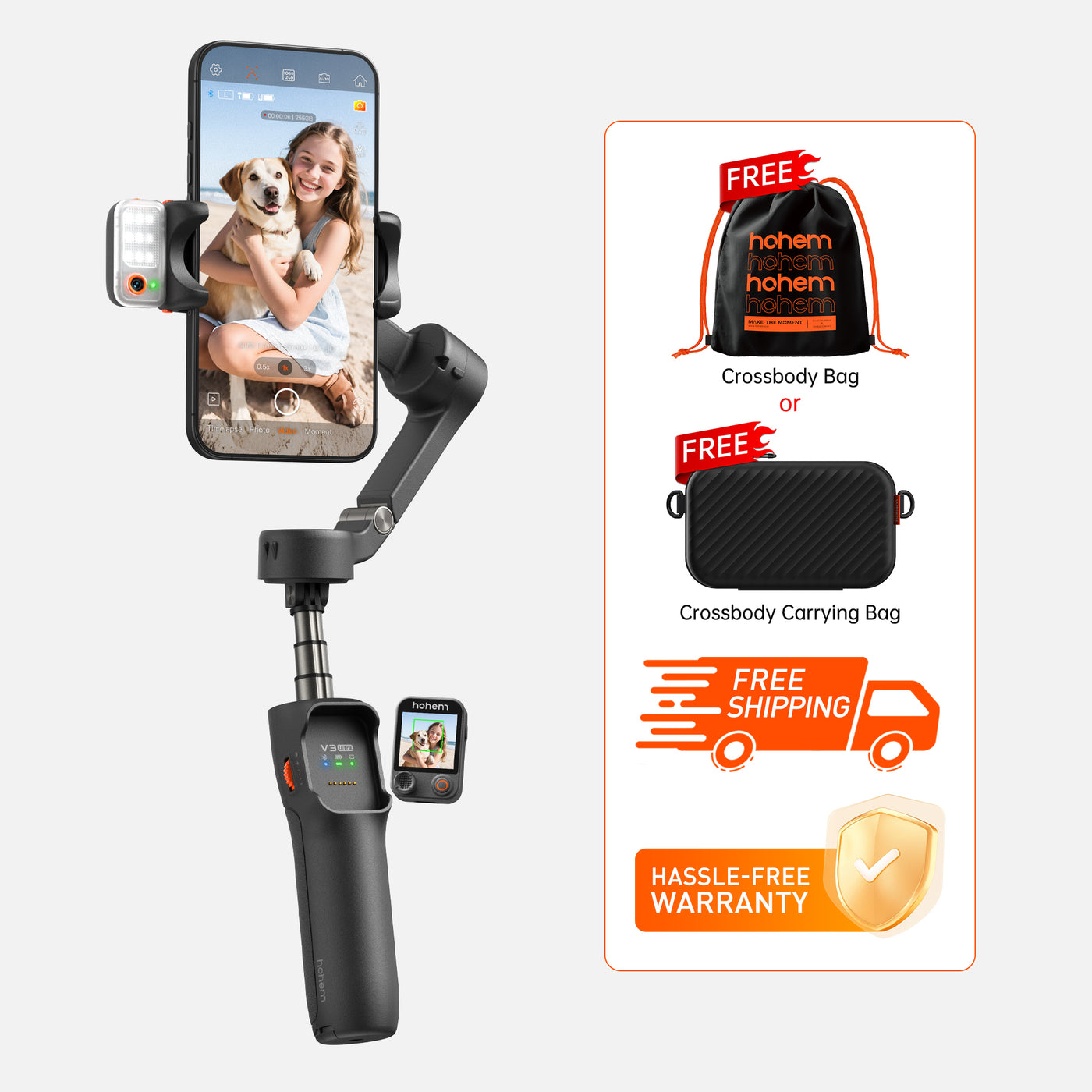 Smartphone & Action Camera Gimbal with AI Stabilization